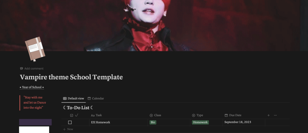 Vampire Theme School Notion Template