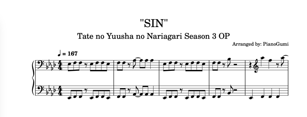 The Rising of the Shield Hero Season 3 OP - "SIN" - EASY Piano Sheet Music