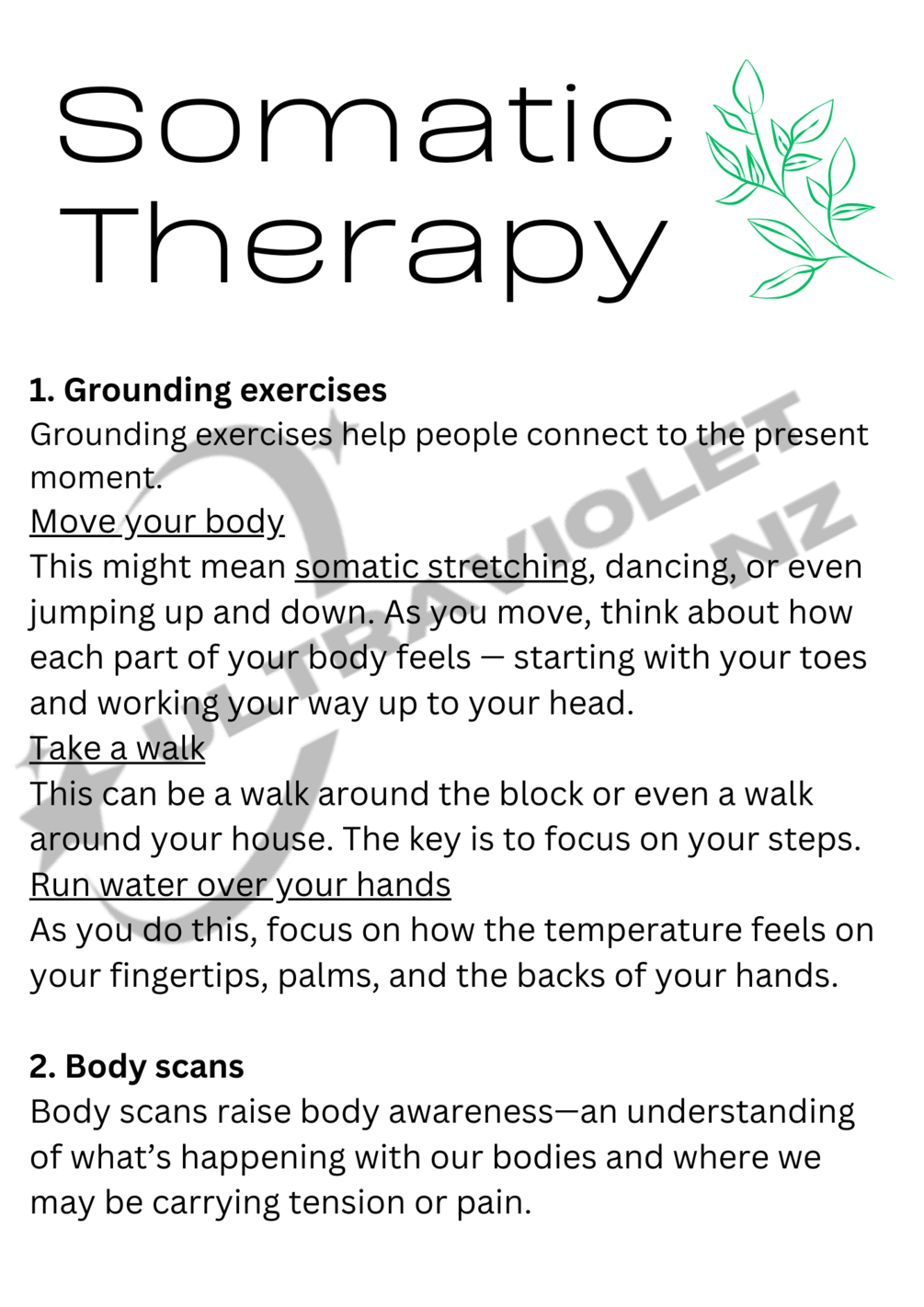 Somatic Therapy A4 Printable Quick Sheet