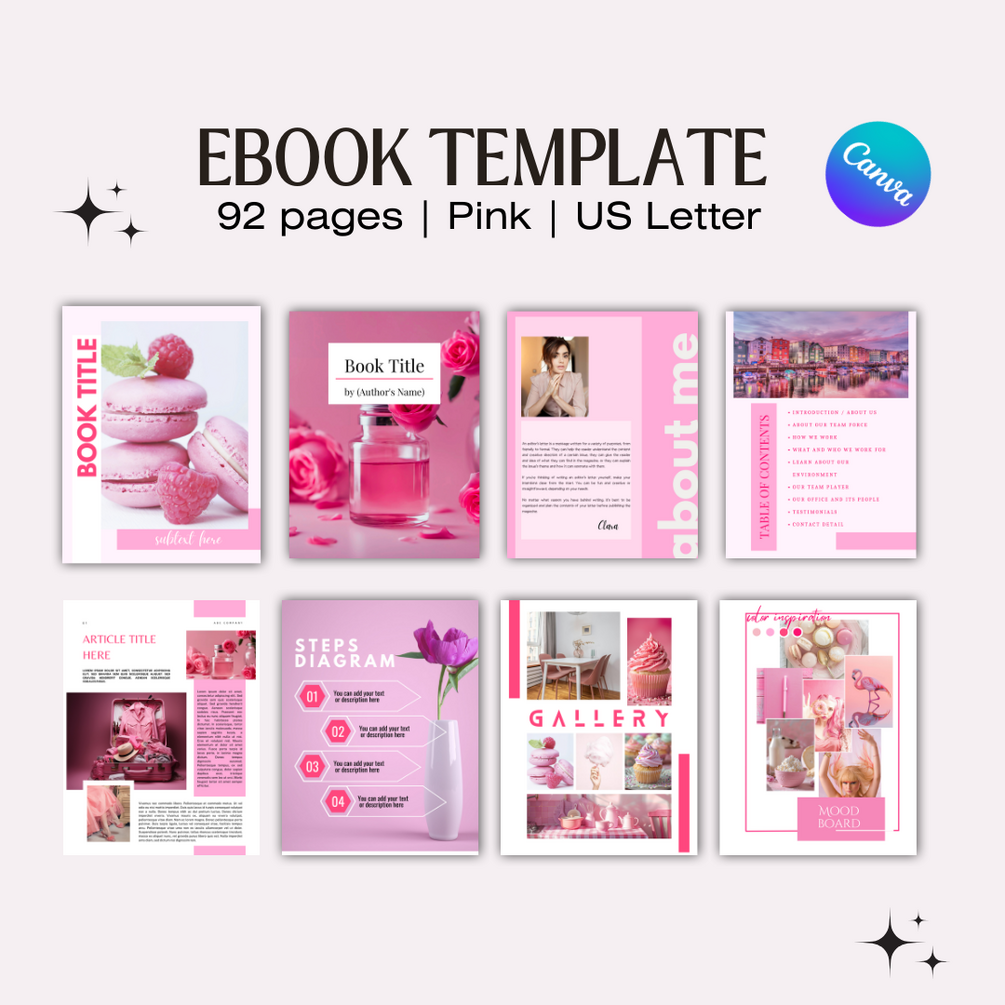 Ebook Canva Template | Ebook Template | Pink Editable Template