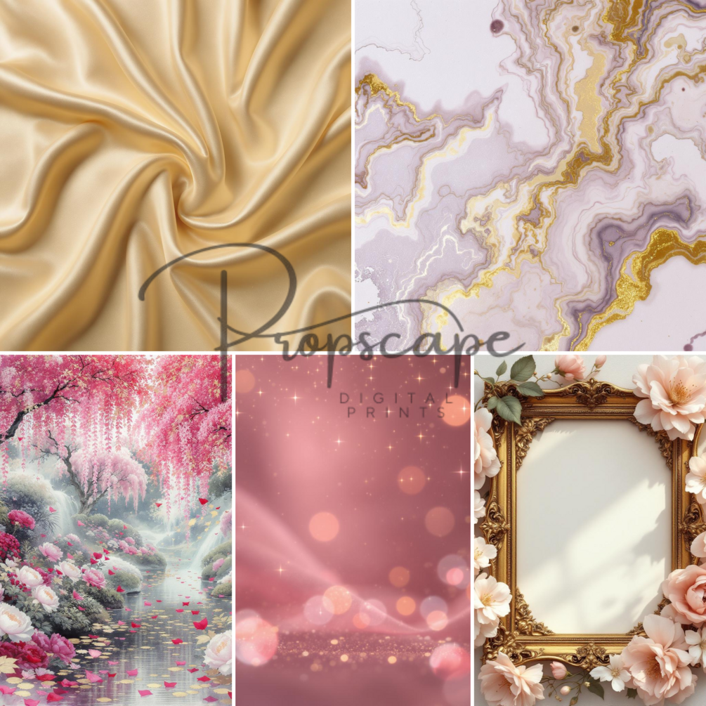 Blush & Gold Luxe Backdrop Bundle – Soft Glam Digital Backgrounds for ...