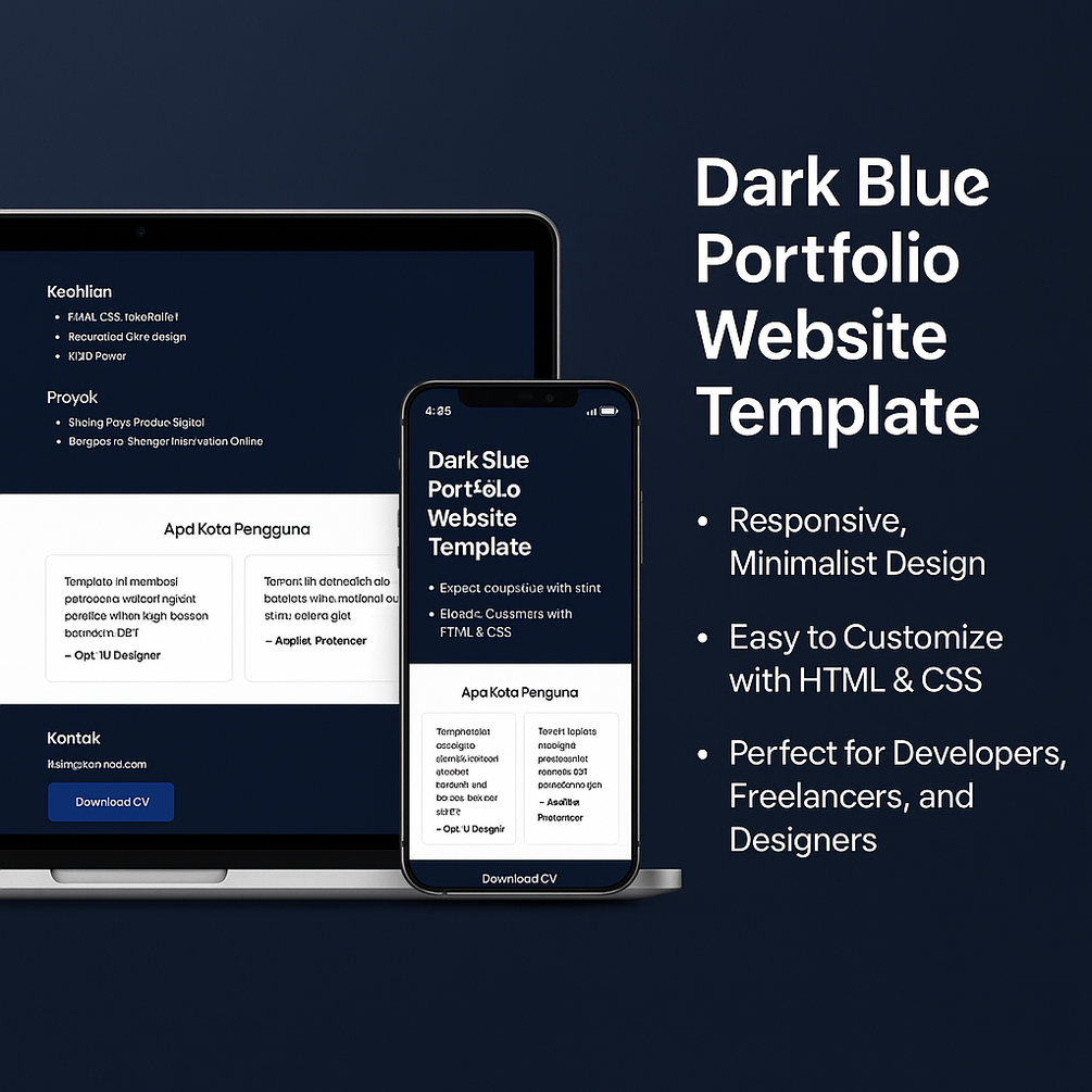 Dark Blue Portfolio Website Template - Responsive, Minimalist Design
