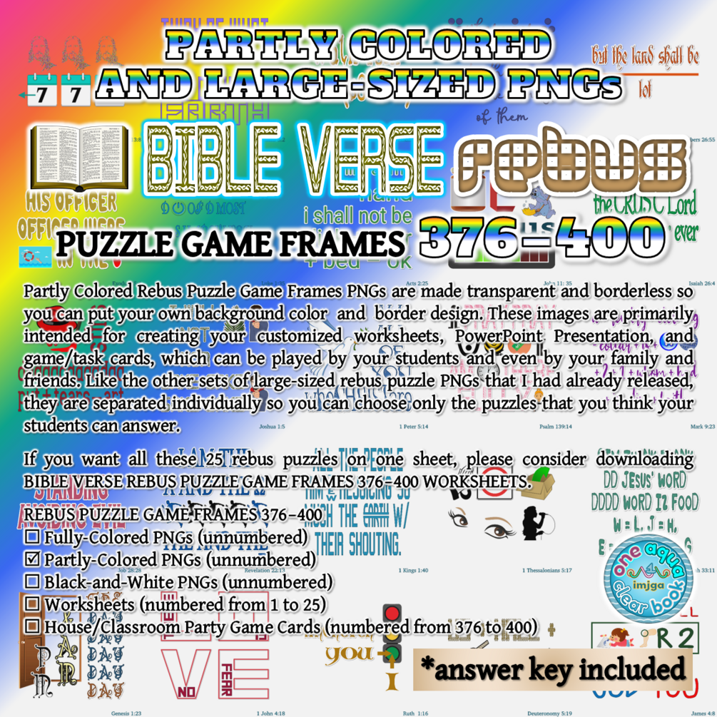 Partly Colored BIBLE VERSE Rebus Puzzle Game Frames 376–400 PNGs