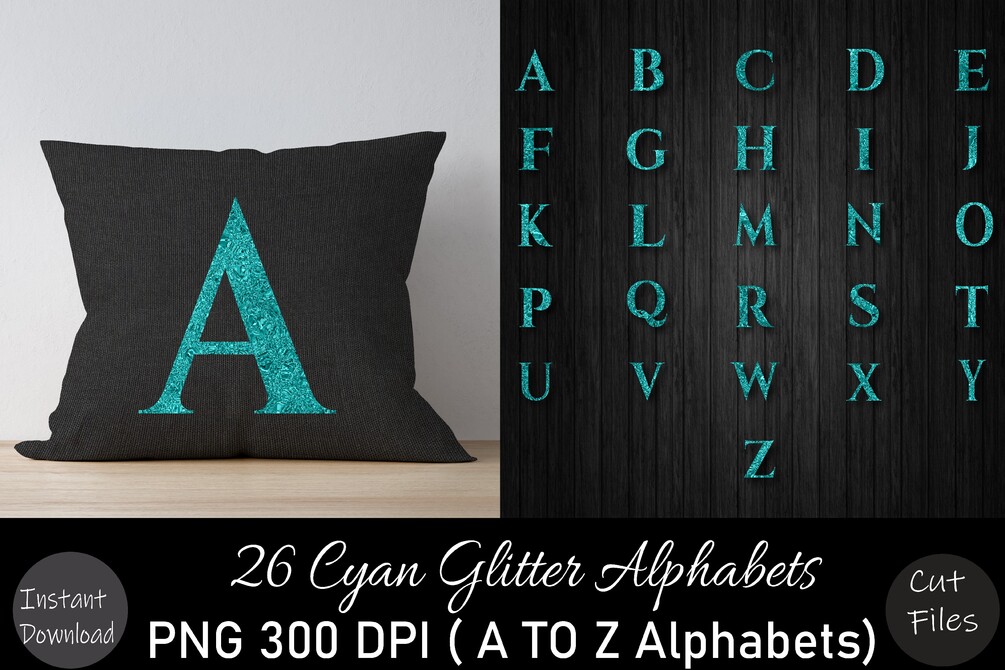 Cyan Glitter A to Z Alphabets Set