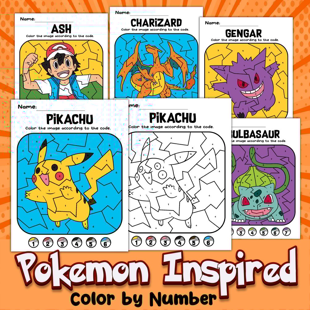 POKEMON COLOR BY NUMBER SHEETS
