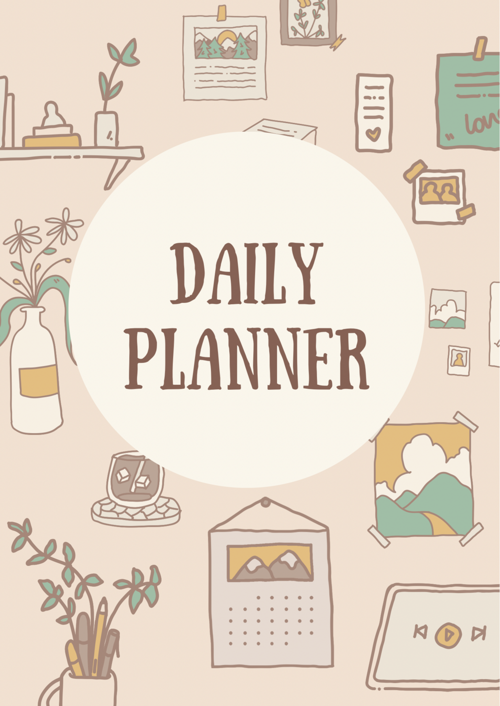 Green and brown illustrative daily planner