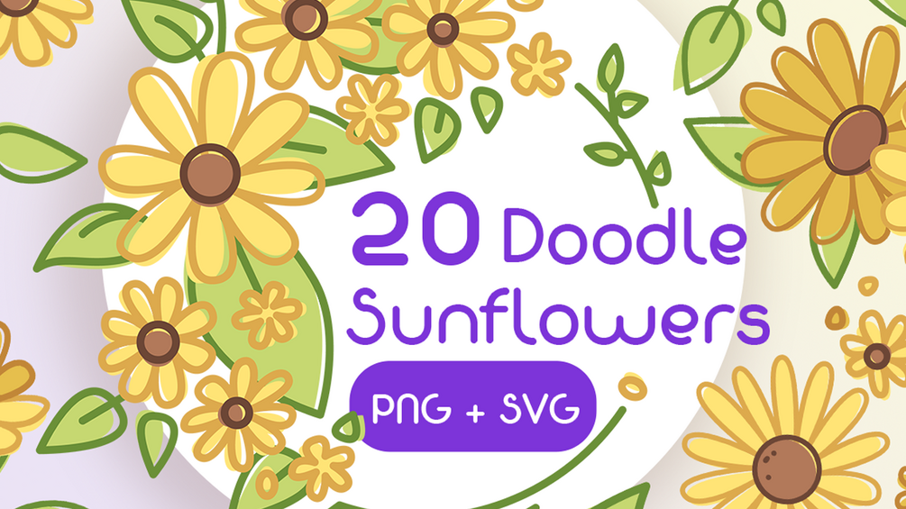 20 Doodle Sunflowers | Sunflower Clipart Bundle | SVG and PNG