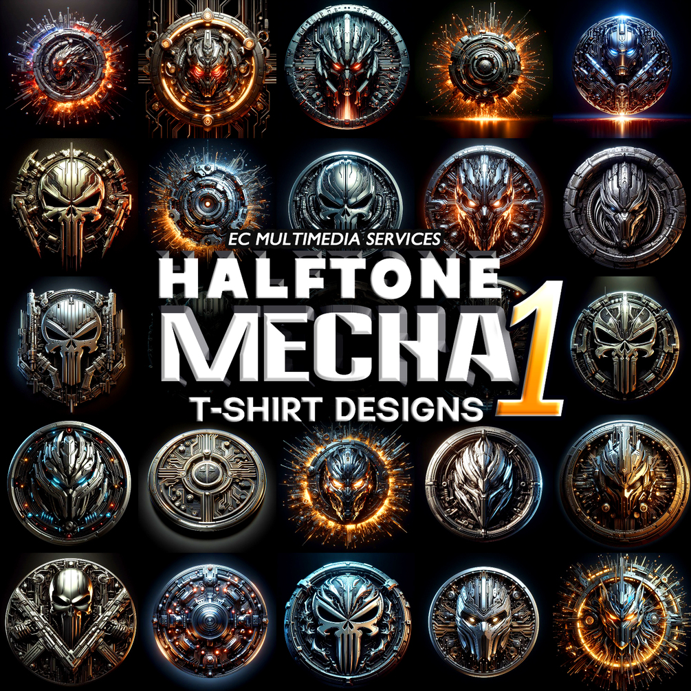 41 Halftone Mecha design 1, futuristic PNG cyberpunk mecha t-shirt ...