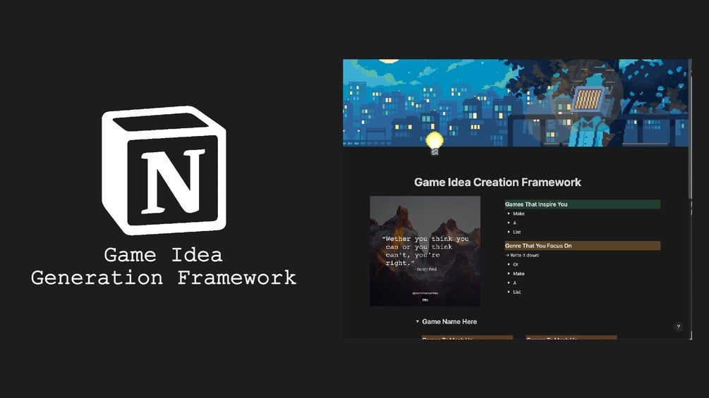 Game Idea Generation Framework Notion Template