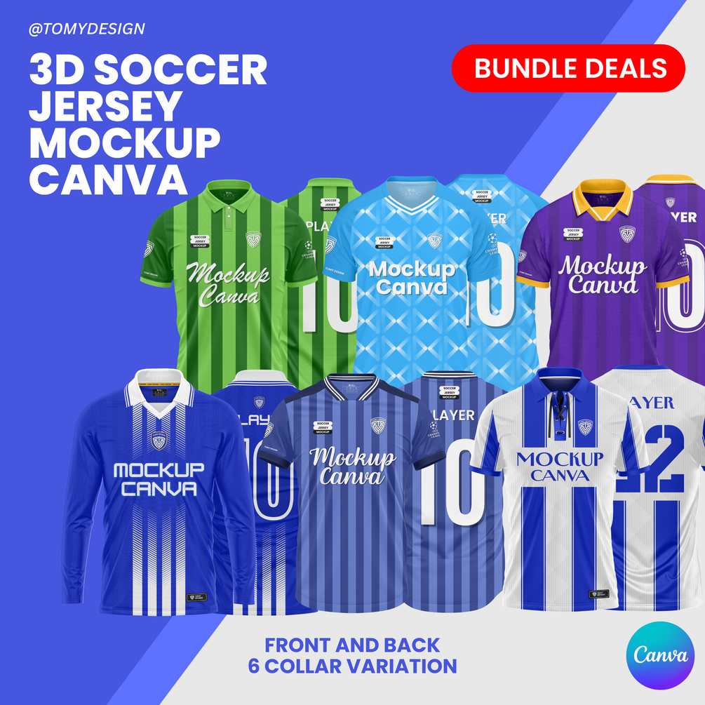 BUNDLE 3D SOCCER JERSEY MOCKUP CANVA | FRONT & BACK