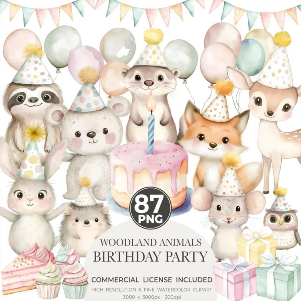 Watercolor Cute Birthday Clipart Collection