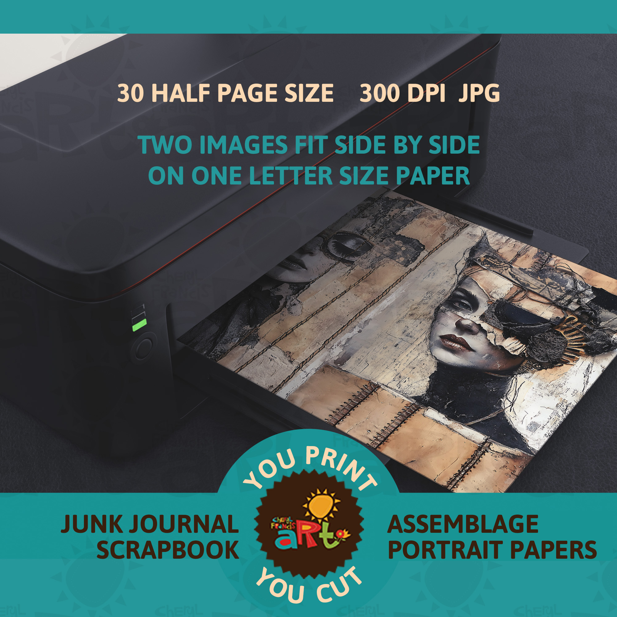 30 pc Portrait Collage Odds and Ends Assemblage on Ephemera Printable ...