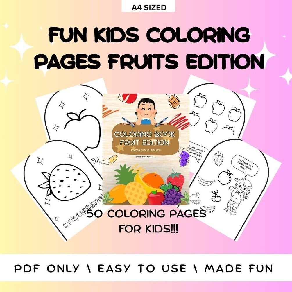 50 pages for A Delightful Kids’ Coloring Book | Fruits Edition