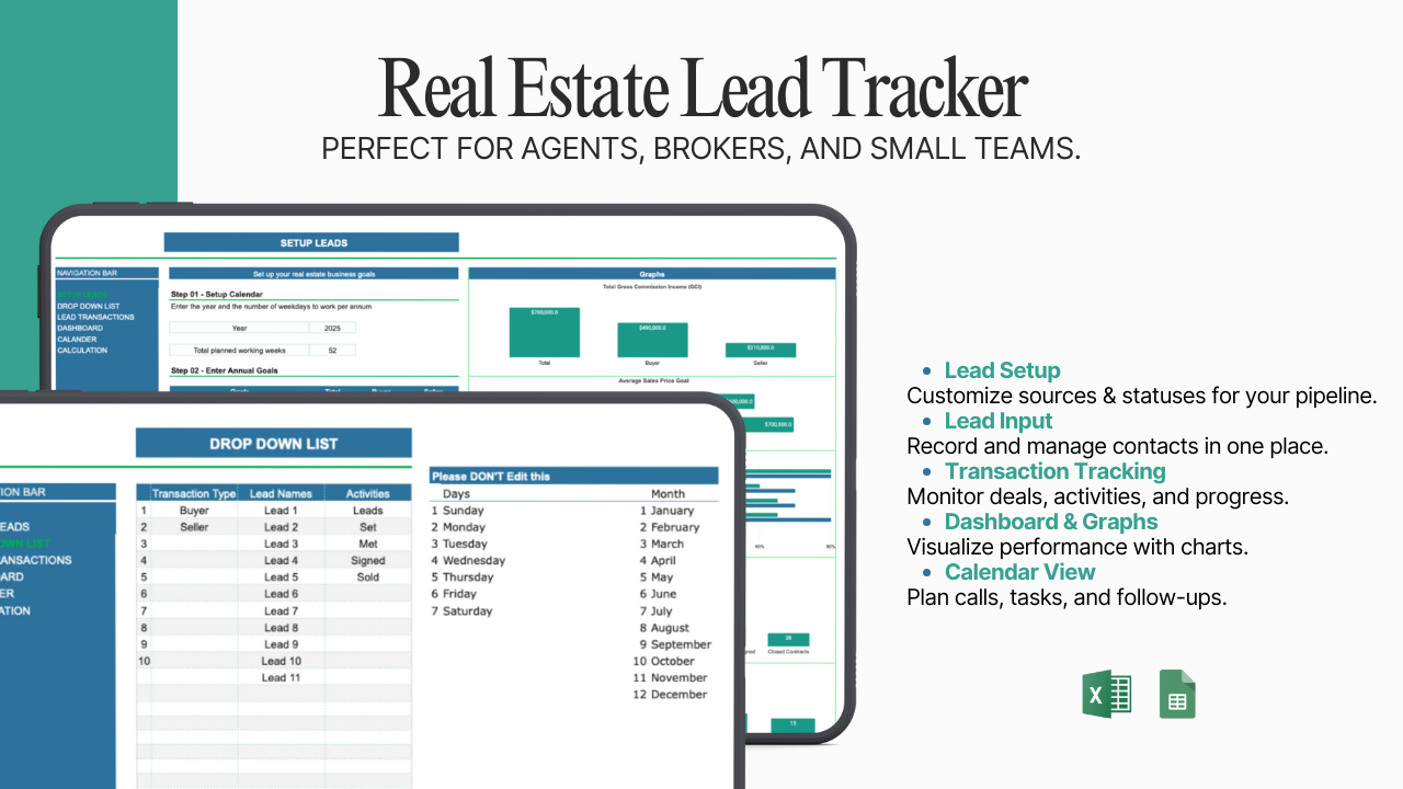 Real Estate Lead Tracker with Dashboard & Graphs