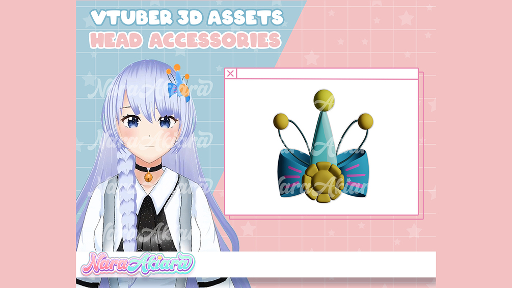 3D Vtuber Assets Head Accessories Blue Ribbon Hairpin Vroid Commission ...
