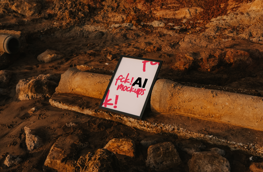 BEACH CONCRETE PIPE POSTER MOCKUP