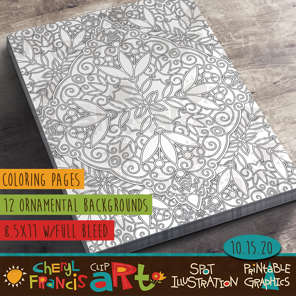 12 Ornamental Full Bleed Coloring Pages