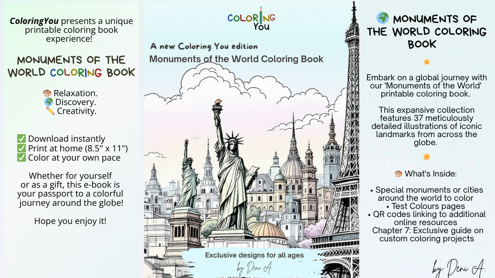 Monuments of the World – Printable Coloring Book for Adults, Teens ...