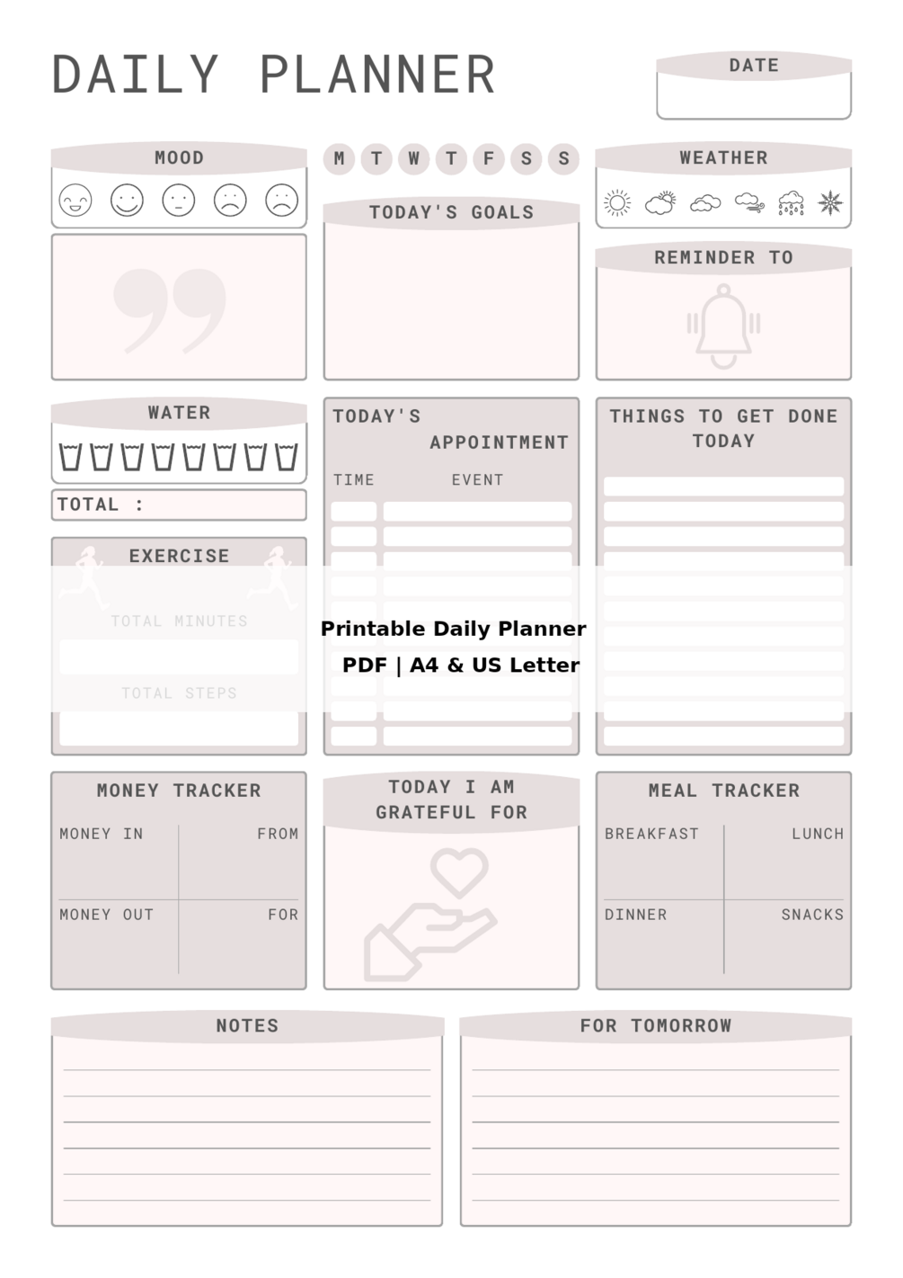 Printable Daily Planner – A4 & US Letter