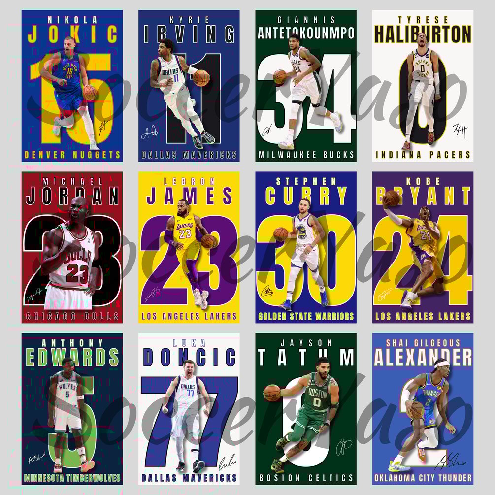 Set of 12 Basketball Poster, LeBron James, Stephen Curry, Kobe Bryant ...