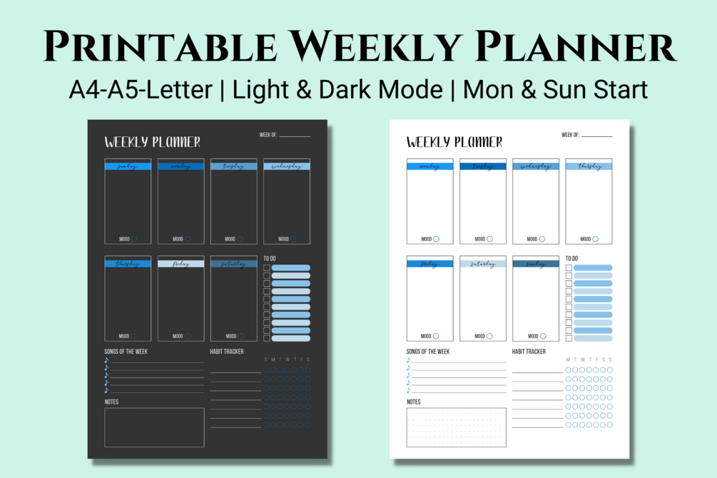 Undated Weekly Printable Planner | Blue