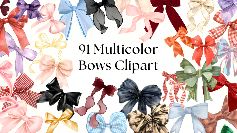 91 Multicolor Bows & Ribbons Clipart PNG – Coquette Cute Girly Digital ...