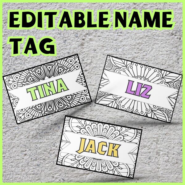 Editable coloring name tag, bookmarks , small name tag & book covers bundle