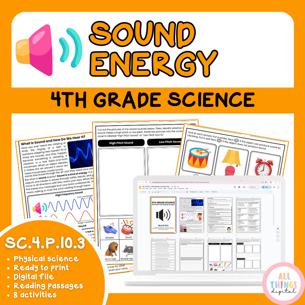 Sound Energy SC.4.P.10.3 4th Grade Physical Science Activity & Answer Key