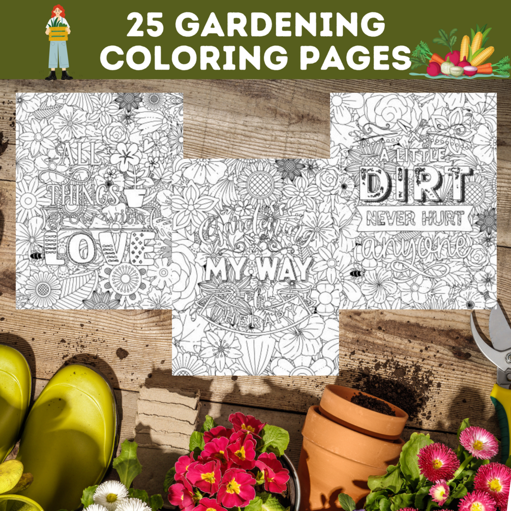 25 Printable Gardening Coloring Pages Bundle, Gardener Quote Printables ...