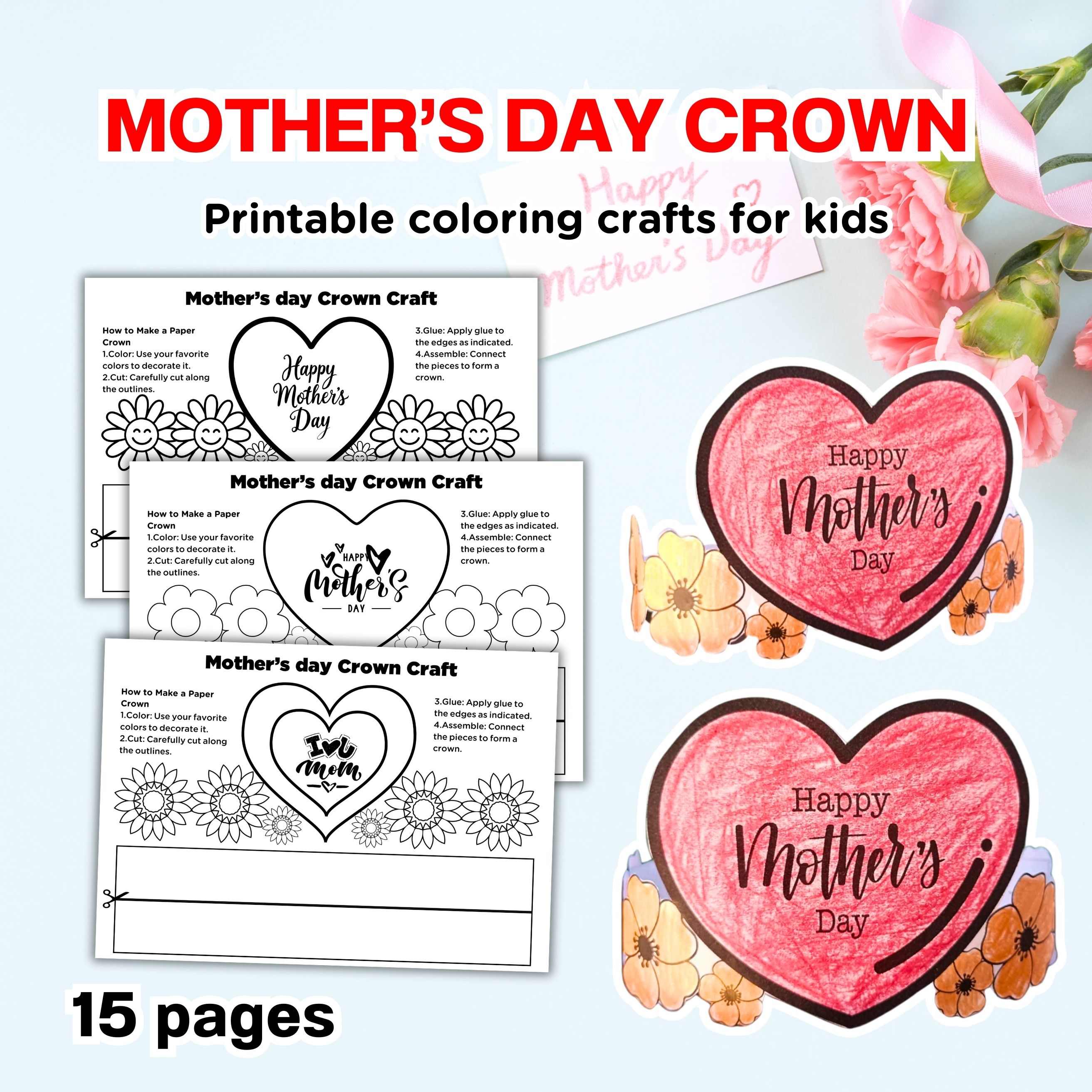 Mother’s Day Crown Craft For Kids, DIY Craft Activity, Coloring Craft ...
