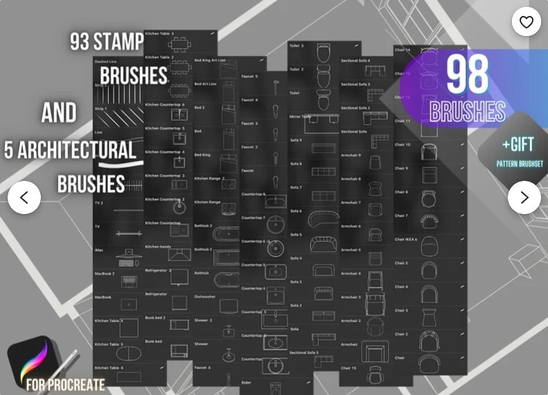 Procreate Interior Design & Floor Plan Stamps (98) — Furniture, Doors ...