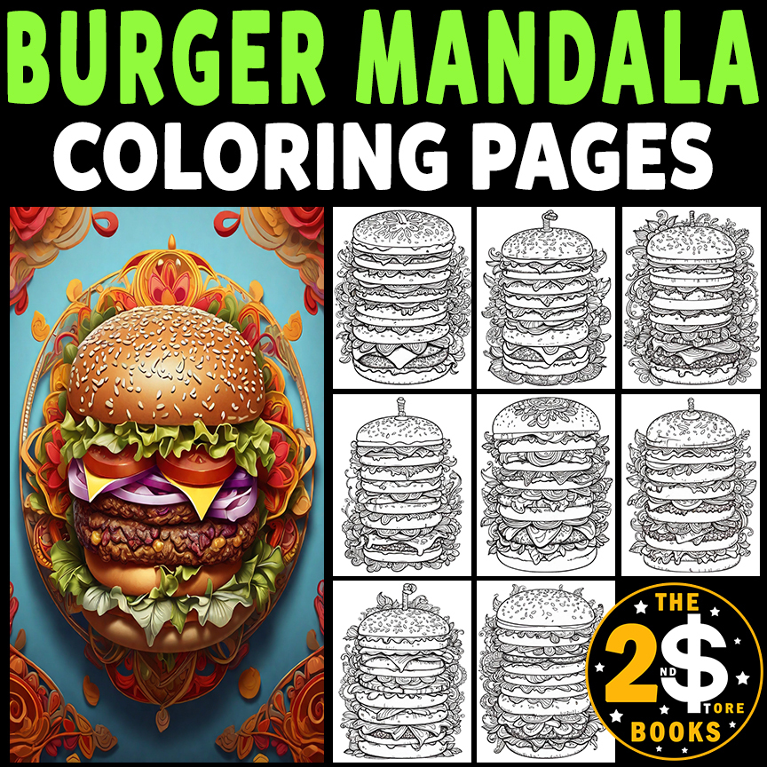 Burger Mandala Coloring Pages – 10 Sheets