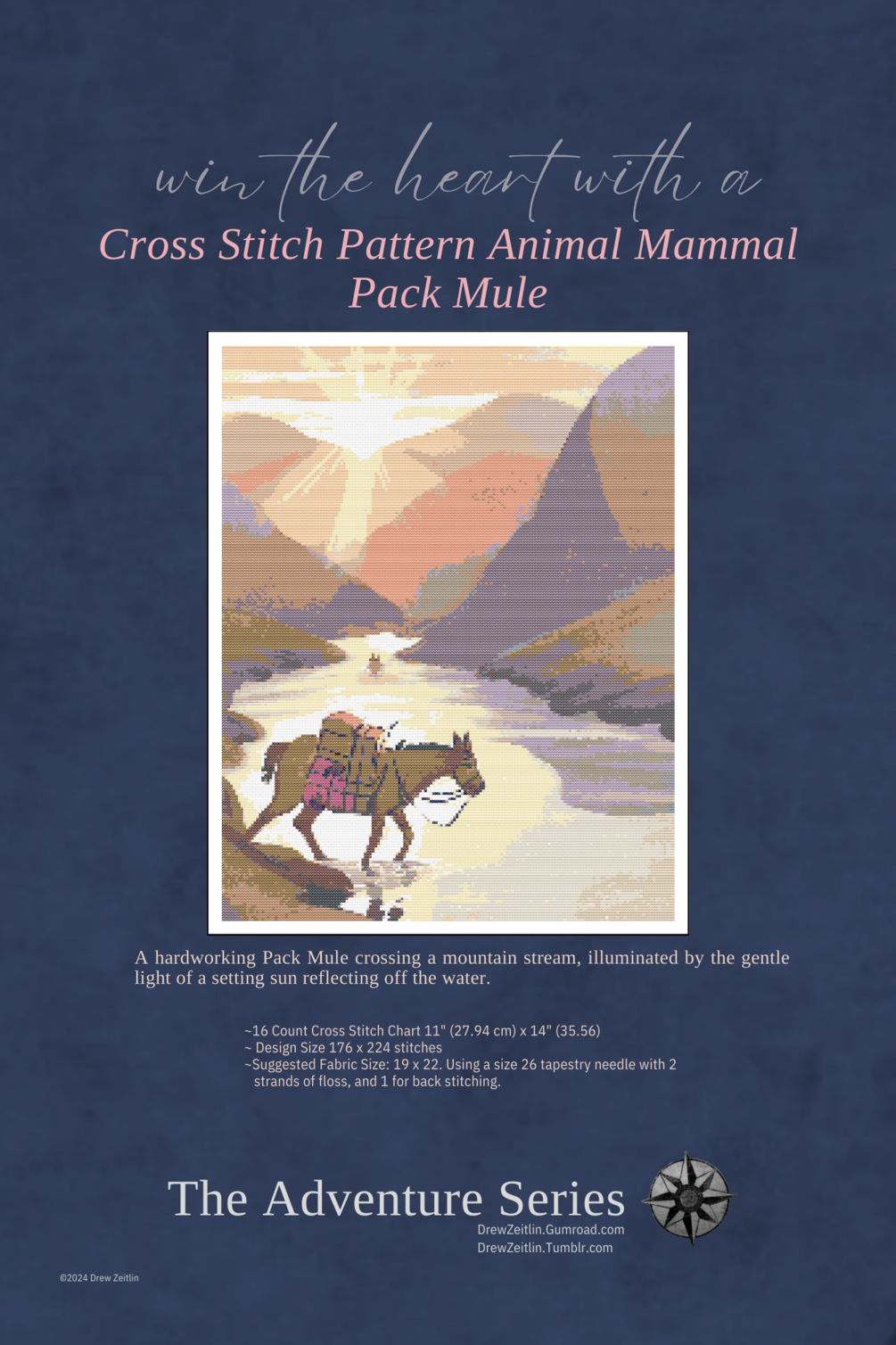 Cross Stitch Pattern Animal Mammal Pack Mule With Story and Audio