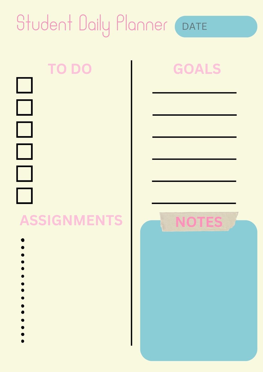 Pastel and Cream Themed Student Daily Planner