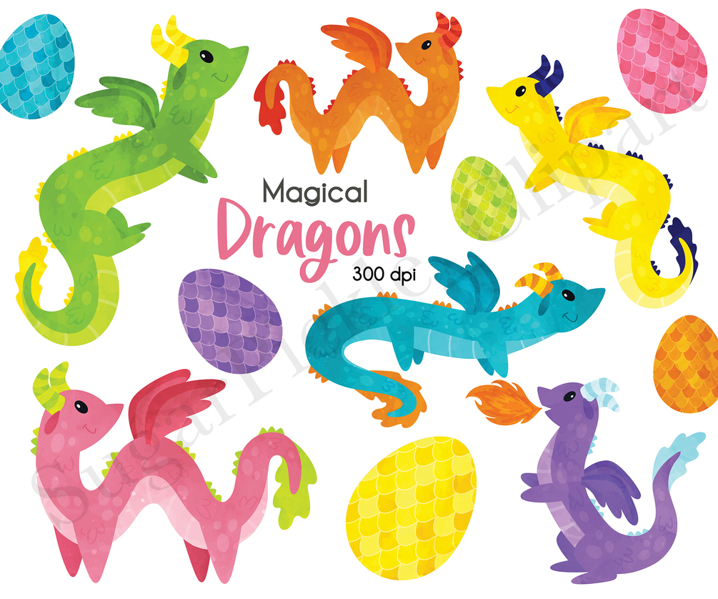 Dragon Illustration Clipart Bundle Set
