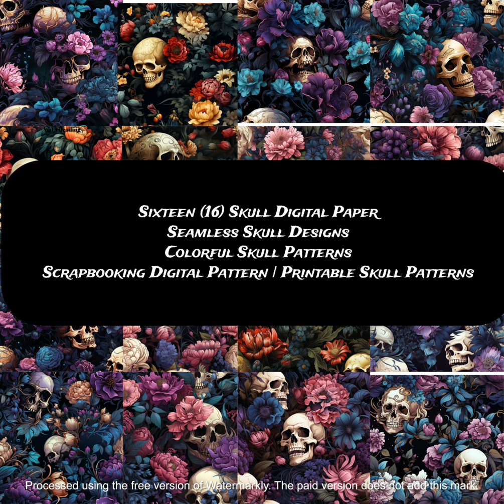 Sixteen (16) Skull Digital Paper | Seamless Skull Designs | Colorful ...