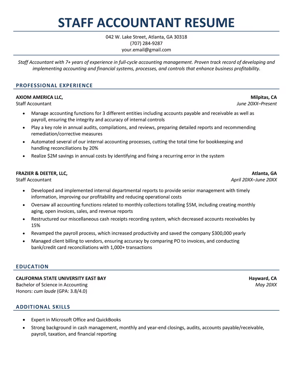 Staff Accountant Resume Template | ATS-Friendly | Editable in Microsoft ...