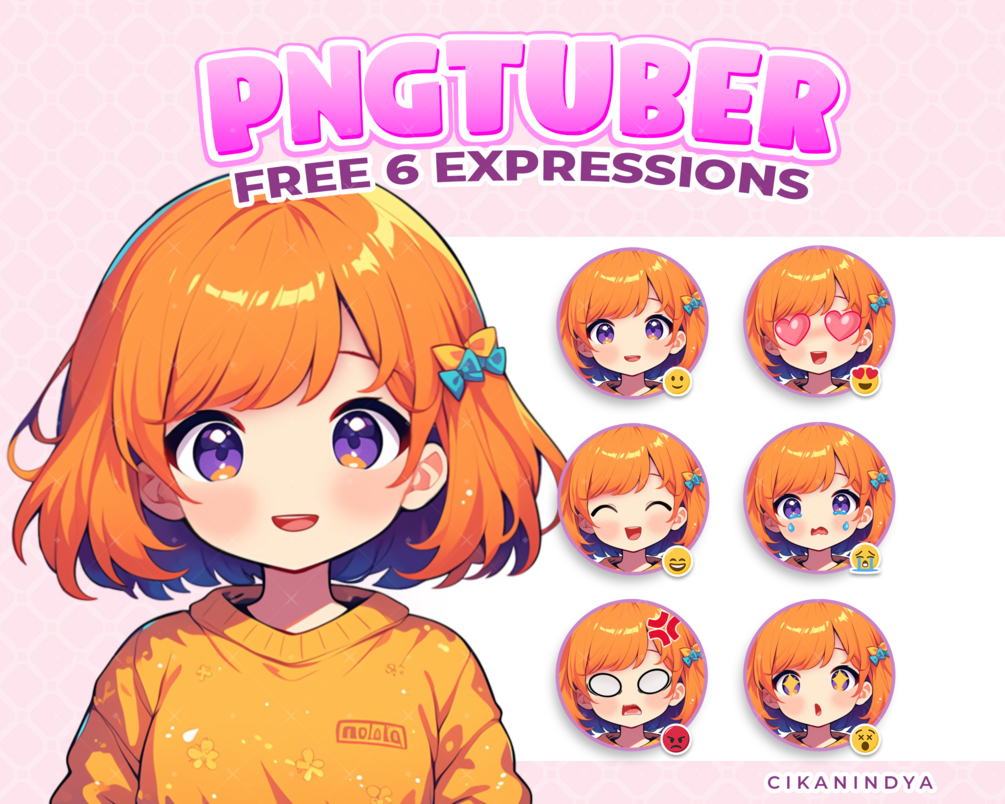 PNG Tuber | Cute Girl Short Orange Hair Purple Eyes for Streamer | Get ...
