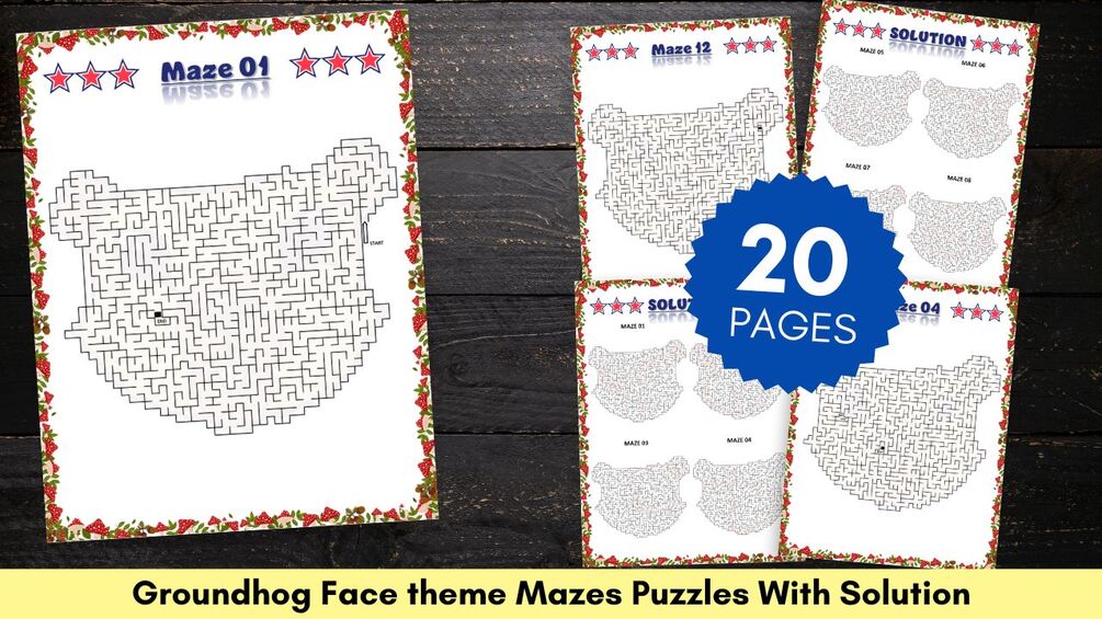 Groundhog Face theme Mazes Puzzles With Solution - Fun Animals Games ...