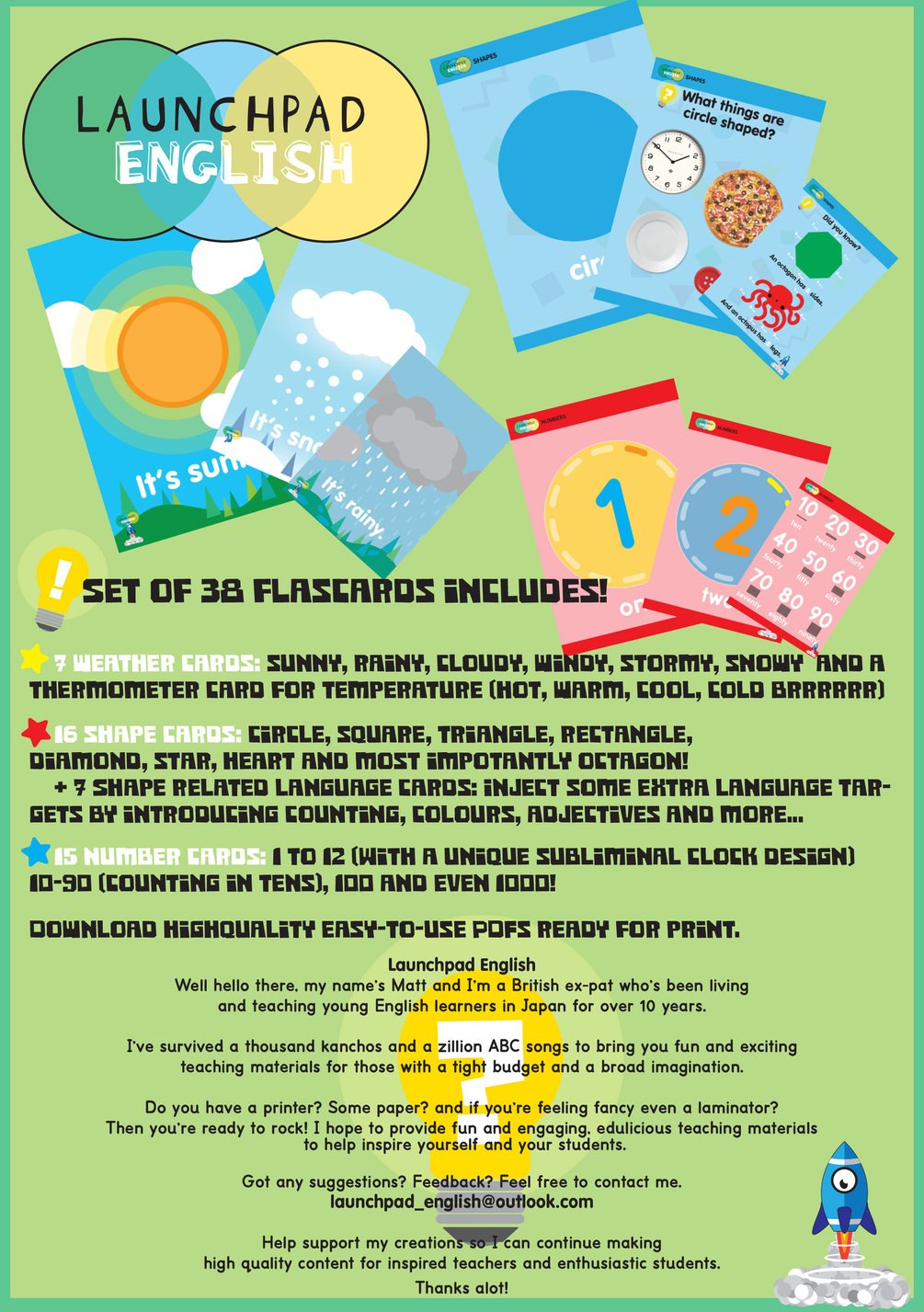 LaunchPad English Flashcard Pack 1 (Weather, shapes and numbers) 38 Cards