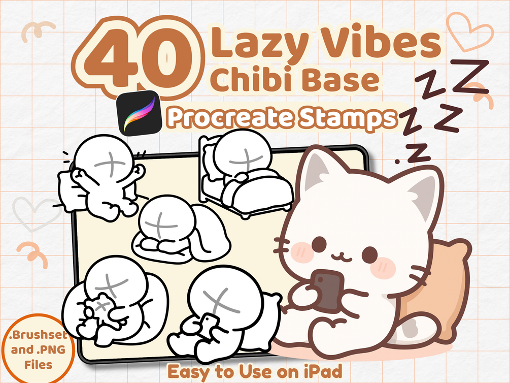 40 Lazy Day Chibi Procreate Stamps – Cute Drawing Base for Cozy ...