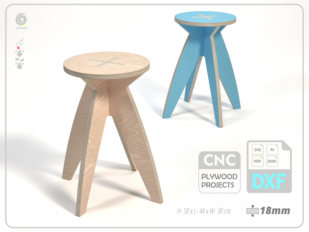 CNC plywood stool-CNC furniture-PDF,SVG,AI,DWG,DXF-cnc modern stool ...