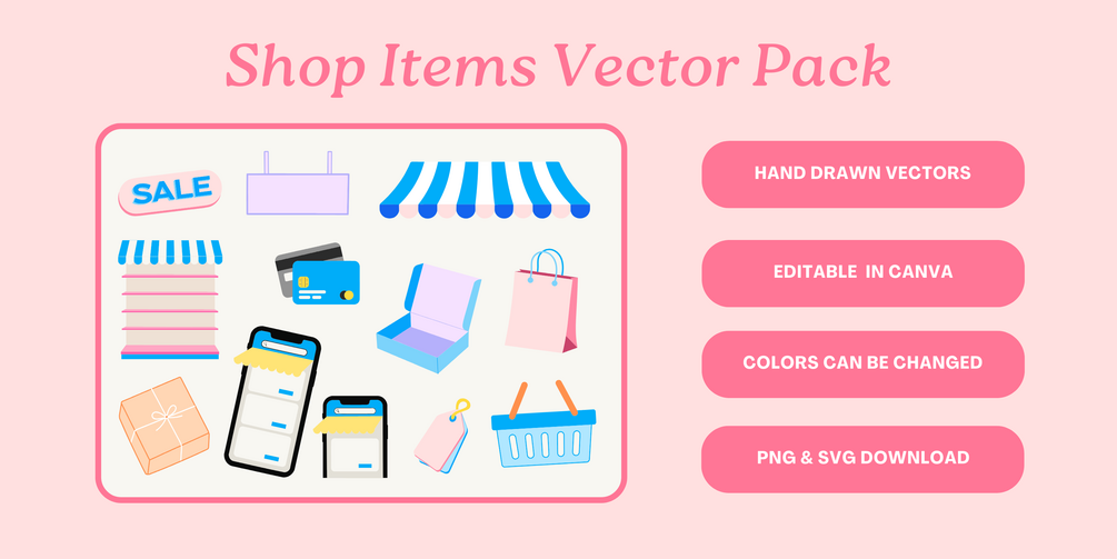 Shop Items Vector Pack | Editable in Canva | Digital assets for content ...