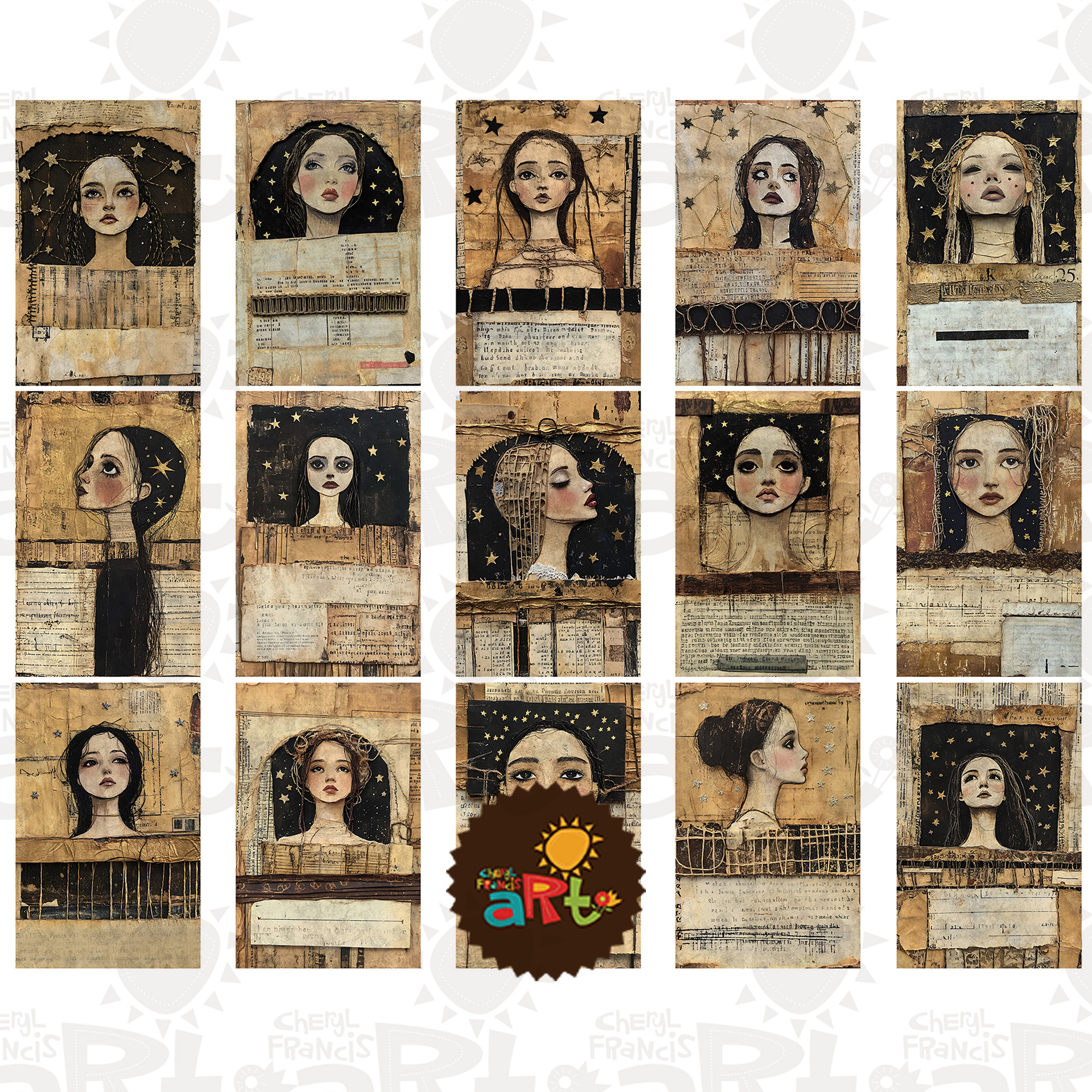 30 pc Gold Star Collage Girl Printable Junk Journal Half Papers for ...