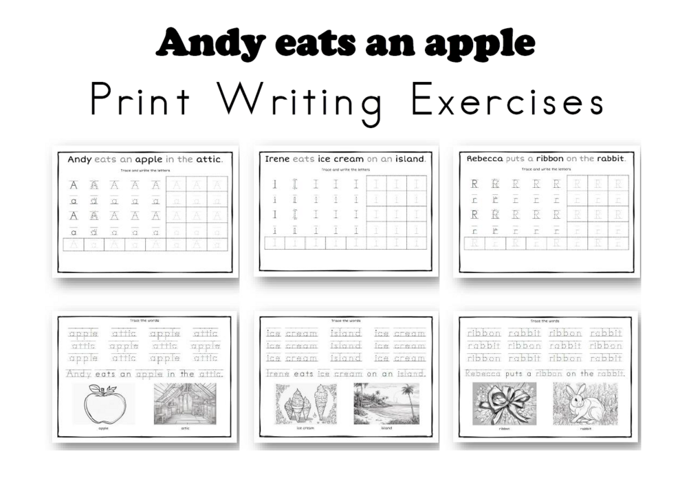 Andy eats an apple: ABC print writing exercises