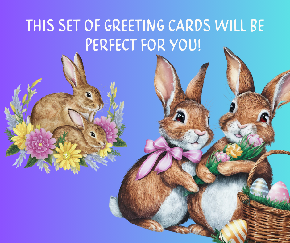 🐇🌸 20 Easter Bunny Greeting Cards | 4x6 Printable Rabbit Blank Cards ...