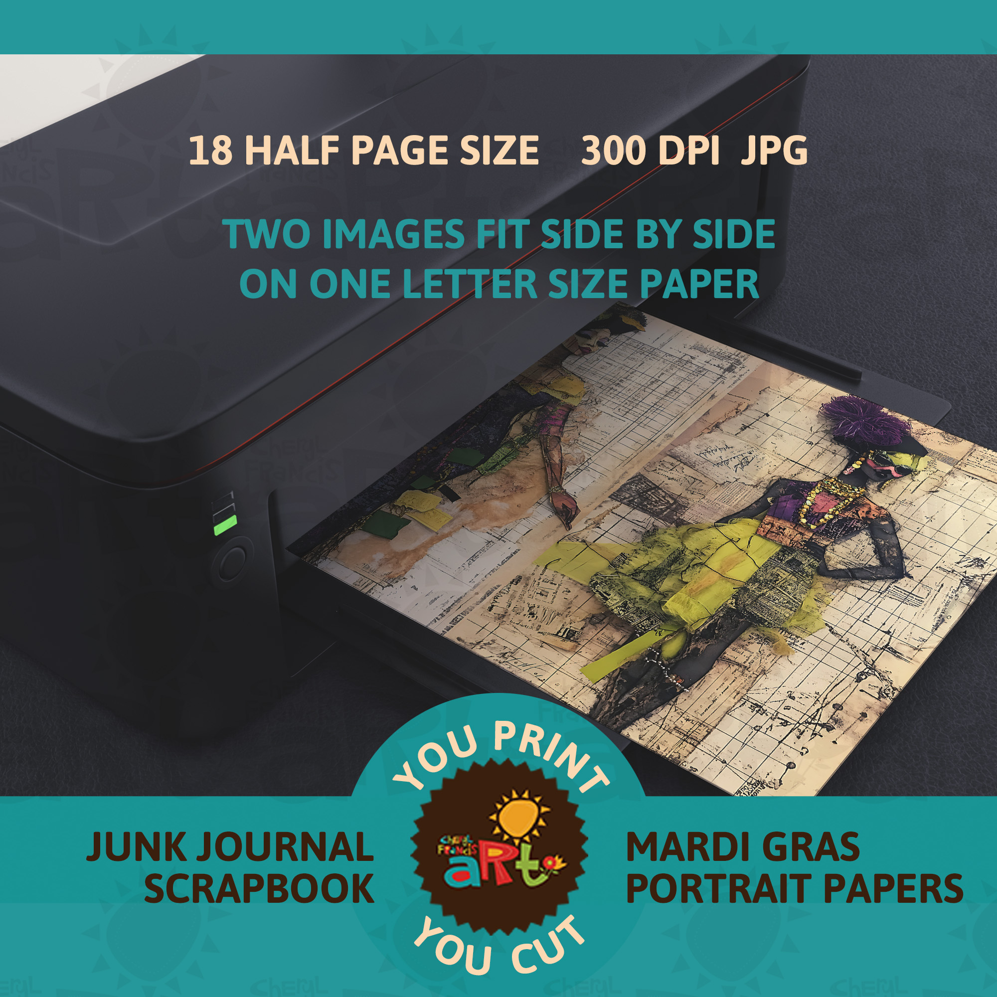 18 pc Mardi Gras Grungy Lady Portrait Printable Junk Journal Half ...