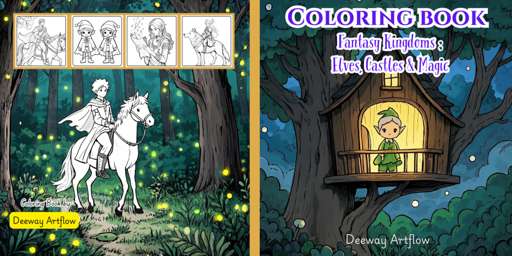 Coloring Book - Fantasy Kindoms : Elves, Castles, & Magic