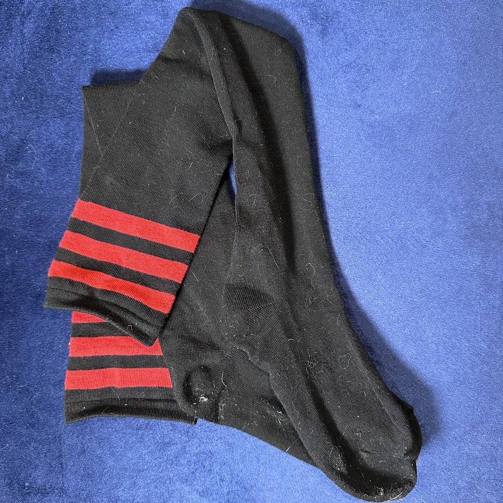 Black W Red Striped Thigh High Socks