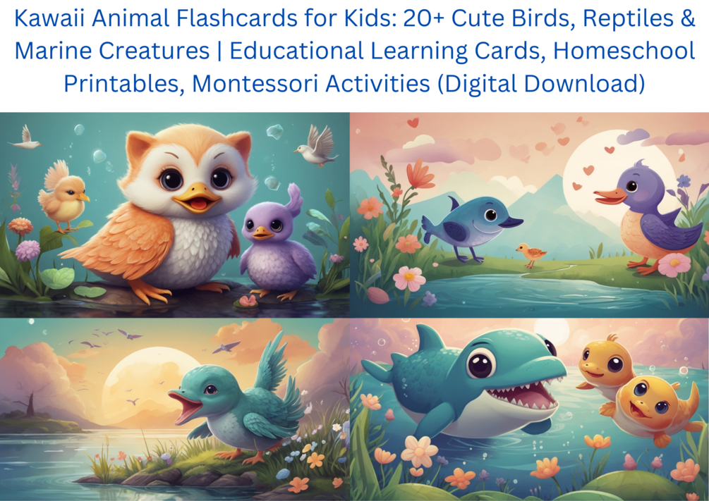 Kawaii Animal Flashcards for Kids – 20+ Cute Birds, Reptiles & Marine ...